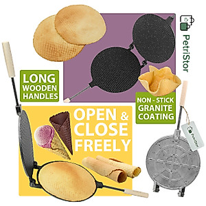 PetriStor Waffle Maker Round Has Nonstick Coating Size 8 in - Waffle Cone Maker - Krumkake Iron - Wafer Maker - Waffle Cone Maker Machine - Stroopwafel Maker - Ice Cream Cone Maker