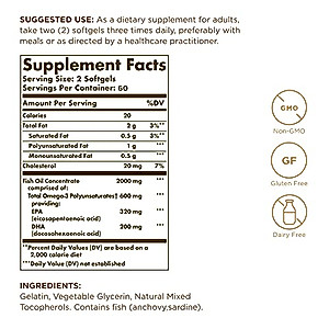 Solgar Omega-3 Fish Oil Concentrate - 120 Softgels - Support for Cardiovascular, Joint & Metabolic Health - Gluten Free, Non-GMO, Dairy Free - 60 Servings
