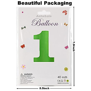 40 Inch Green Number Foil Balloons With Detachable Gold Crown,Large Size Number 1 Mylar Helium Balloons For 1st Birthday Party Wedding Anniversary Celebration Decoration Supplies (1)