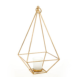 Hosley's 11.5" High, Gold Finish Tealight/Votive Holder Lantern with Votive Frosted Candle Holder. Ideal Gift for Weddings, Special Events, Parties LED Candle Gardens, Spa, Aromatherapy O5