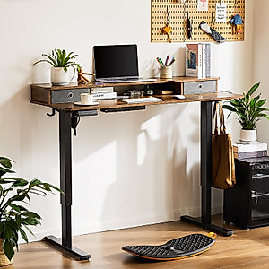 JHK Standing Desk with Double Drawers, 55 x 24 Inch Electric Sit Stand Up Desk with Storage Shelf, Adjustable Height Home Office Computer Table Workstation with Splice Board, Rustic Brown
