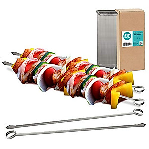[48 Pack] 12” Stainless Steel Flat Metal Skewers - Kabob Grilling Sticks, BBQ Mediterranean Mexican Cocktail Party, for Appetizers Shish Kebab Meat Fruits Vegetables Picks, Dishwasher Safe