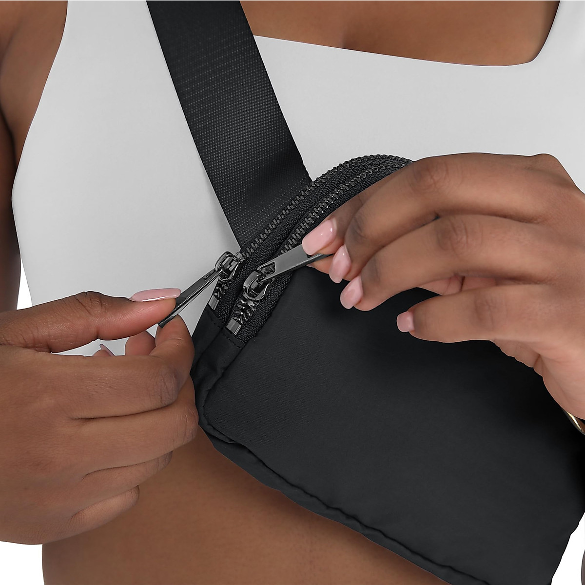 ODODOS Double Zip Mini Belt Bag with Adjustable Strap Unisex Crossbody Fanny Pack Small Waist Pouch for Outdoor Workout Running Hiking Traveling, Black