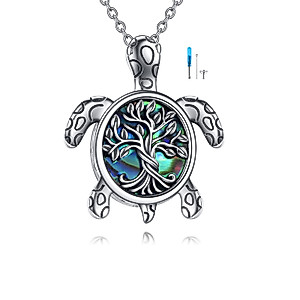 YFN Sea Turtle Urn Necklace for Ashes with Abalone Sterling Silver Tree of Life Turtle Cremation Necklace Jewelry Gifts for Women Girls