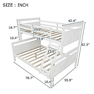 Flieks Twin Over Full Bunk Bed with Ladder for Kids, Safety Guardrail, Perfect Bedroom