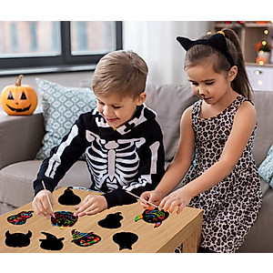 FaCraft Halloween Scratch Art for Kids 24pcs Pumpkins Cat Witch Ghost Rainbow Scratch Art Paper DIY Scratch Art Crafts for Classroom Family Halloween Thanksgiving Fall Party Games Favors