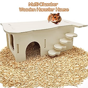 BNOSDM Wooden Hamster House with Steps Multi-Chamber Mouse Hideout Wood Guinea Pig Hut Hideaway with Ramp for Dwarf Syrian Hamsters Mice Rats Gerbils Small Animals (L)