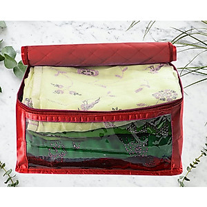 atorakushon Satin Fabric Foldable Garments Saree Blouse Cover Bag Pouch Closet Wardrobe Organizer With Clear Window Zipper Lock Pack of 3 (Maroon)
