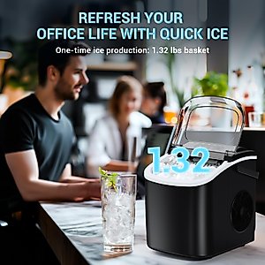Kismile Ice Makers Countertop, Portable Ice Maker with Self-Cleaning, 26.5 lbs/24H, 9 Ice Cubes/6 Mins, Smart Button, Ice Machine with Basket and Scoop for Home/Office/Party