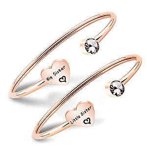 PLITI Big Sis Little Sis gifts Sister Bracelets for 2 Friendship Bracelets (Rose gold 2 Pieces)