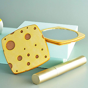 Vanity Mirror Handheld Mirror Small Makeup Mirror Portable Portable Mirror Cowhide Cheese Design High-Definition Makeup Mirror Household Cosmetic Mirror