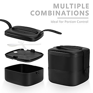 Wagindd Bento Box Adult Lunch Box, 3-Compartment Stackable Japanese Lunch Box – Leak-Proof Snack Containers, To Go Meal Prep Container - Handle, Cutlery