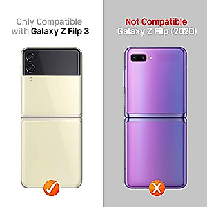 Qoosan Galaxy Z Flip 3 5G Case (2021) Pattern Leather Cover with Card Holder Wallet Hinge Protector Bling Metal Chain Wrist Strap Protective Phone case for Women, Navy Blue