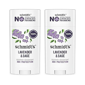 Schmidt's Aluminum-Free Vegan Deodorant Lavender & Sage with 24 Hour Odor Protection, 2 Count for Women and Men, Natural Ingredients, Cruelty-Free, 2.65 oz