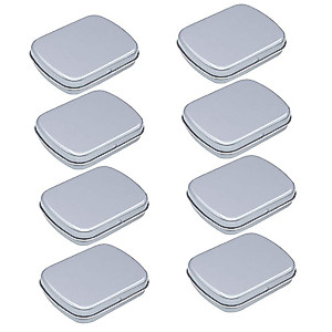 8Pcs Metal Hinged Top Tin Box Containers Rectangular Empty Portable Mini Storage Case Box with Lid for Candies, Pills, Earring, Jewelry and Other Small Craft Item (White)