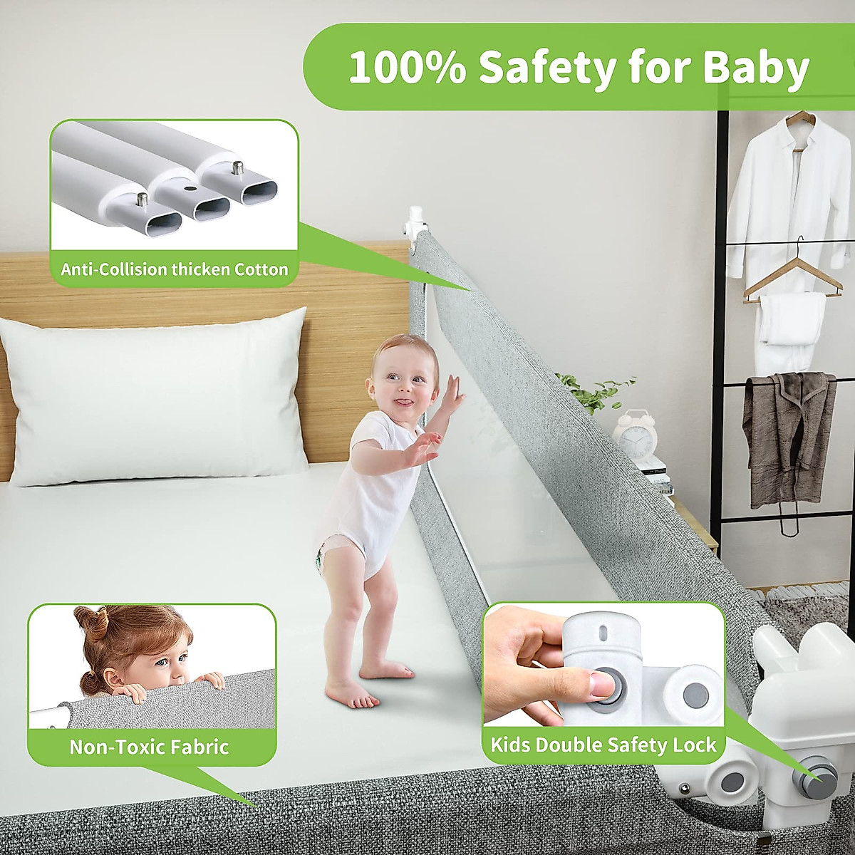 melafa365 Bed Rails for Toddlers,Upgrade Baby Bed Rail Guard Height Adjustable Specially Designed for Twin, Full, Queen, King Size