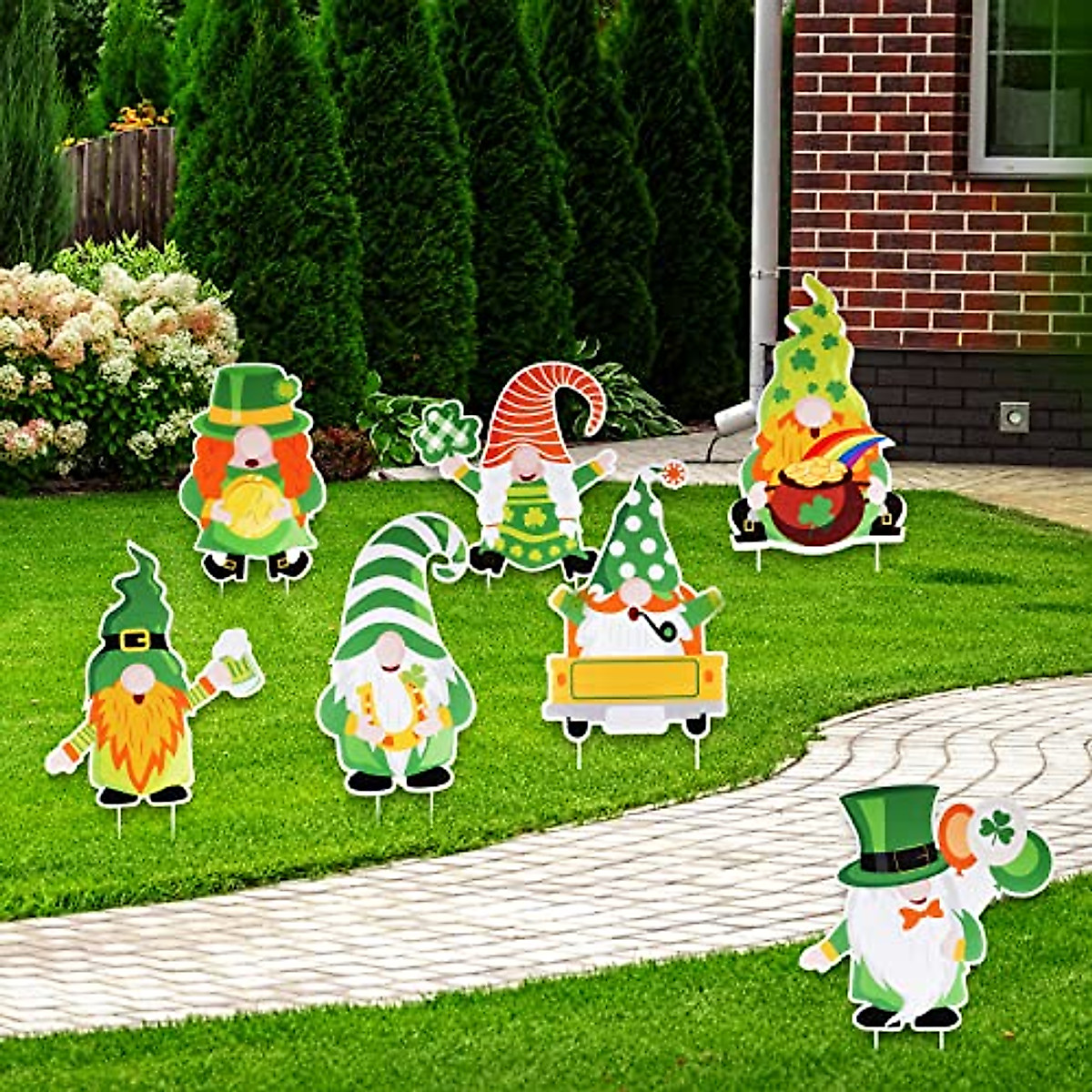 St Patrick's Day Decorations Yard Signs Leprechaun Gnomes Irish Shamrock Saint Patty's Lawn Garden Outdoor Yard Decor with Stakes