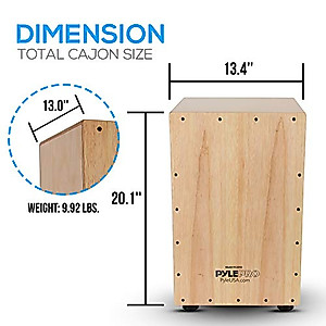 Pyle Wooden Hand Drum Percussion Beat Box-Hybrid Electronic Style Acoustic E-Cajon w/Built-in Pickup Connector, Internal Guitar Snare String PCJD50