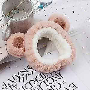 Hofar Hairband, 8 Count Bear-Brown Coral Fleece Hair Accessories with Cute Bear Ears, Practical Headband for Face Makeup, Costume Parties, Women, Girls, Unisex, Adult