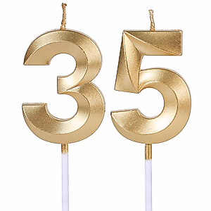 Gold 35th & 53rd Birthday Candles for Cakes, Number 35 53 Glitter Candle Cake Topper for Party Anniversary Wedding Celebration Decoration