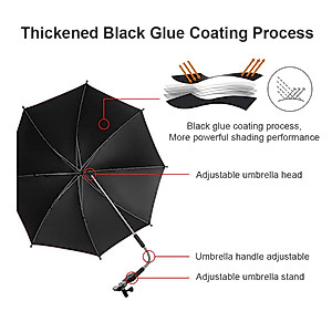 Ganwawo Baby Strollers Umbrella,Universal Baby Parasol 85cm,360 Degree rotatable Parasol, UV Protect Pushchair Sun Umbrella (Black)