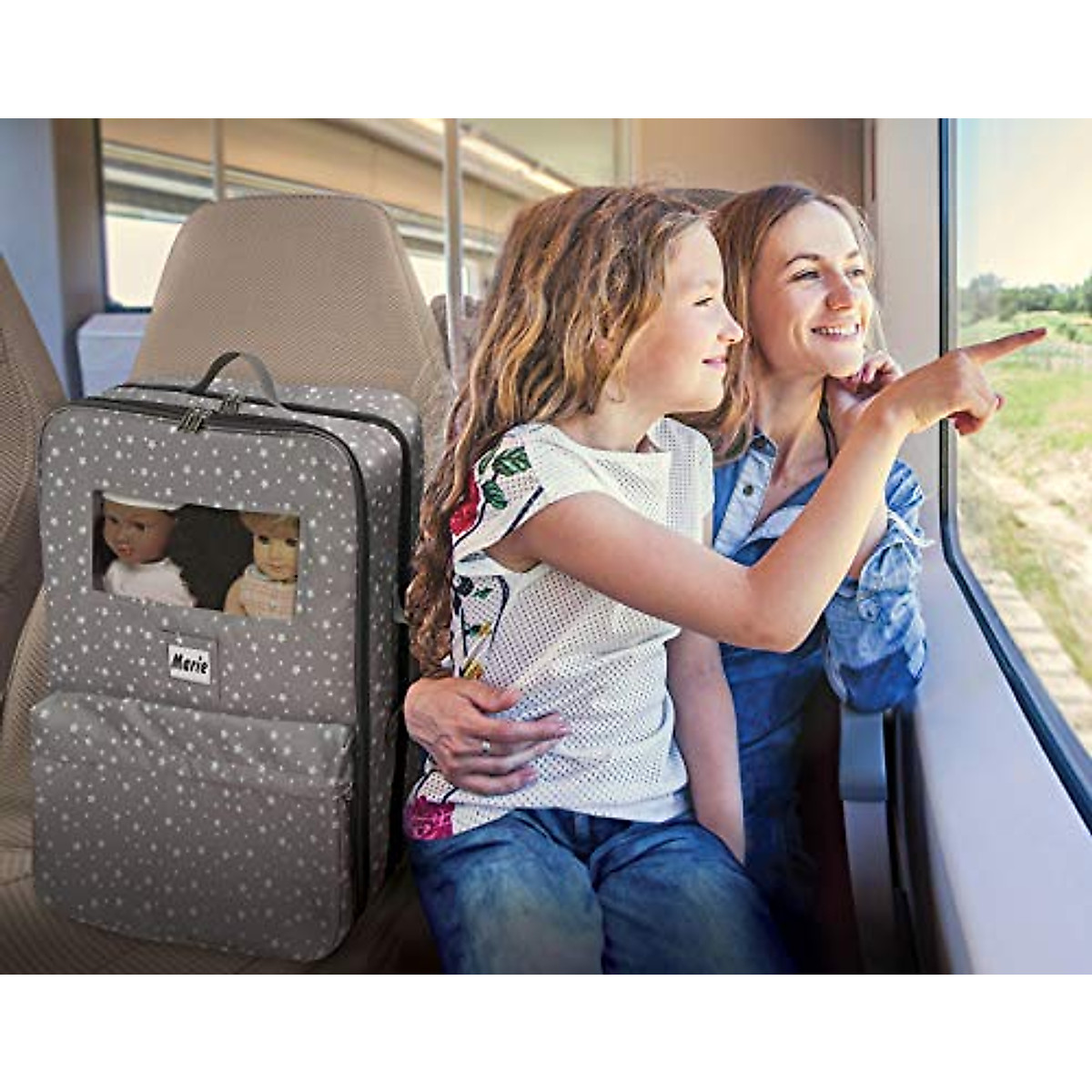 Badger Basket Pack Pretty Double Doll Carrier with Two Sleeping Bags for 18 inch Dolls - Gray/Stars