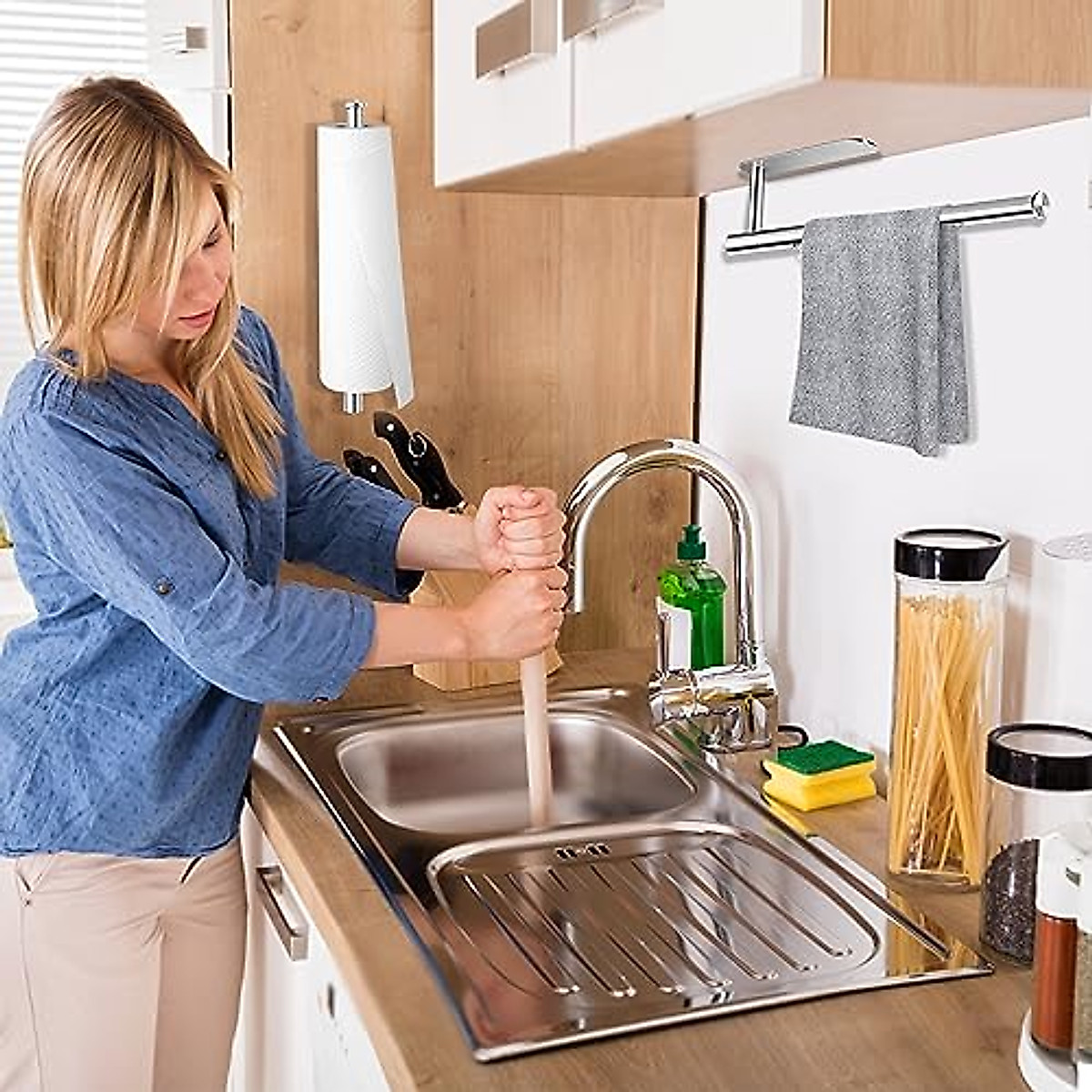 Paper Towel Holder Under Cabinet, Single Hand Operable Wall Mount with Damping Effect,Self-Adhesive Or Drilling Under Cabinet Paper Towel Holder,SUS304 Brushed Stainless