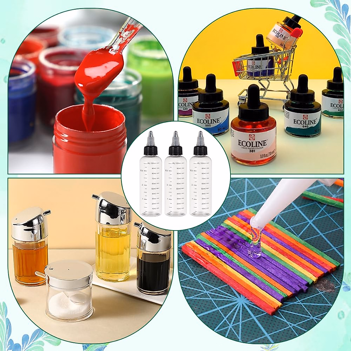 BENECREAT 10PCS 100ml/3.38 oz Transparent Plastic Squeeze Bottles with Scale and Black Twist Cap Graduated Squeeze Dispensing Bottles for Ink Liquid, Oils, Gels, Glue