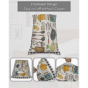 Edwiinsa Kitchen Cooking Pillow Covers Standard Size Set of 2 20x26 Bed Pillow, Farmhouse Rutsic Black Plaid Burlap Plush Soft Comfort for Hair/Skin Cooling Pillowcases with Envelop Closure