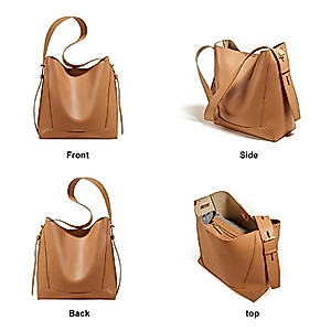 Leather Hobo Handbags for Women, Cowhide Leather Ladies Large Capacity Shoulder Bucket Purse and Handbags (Brown)
