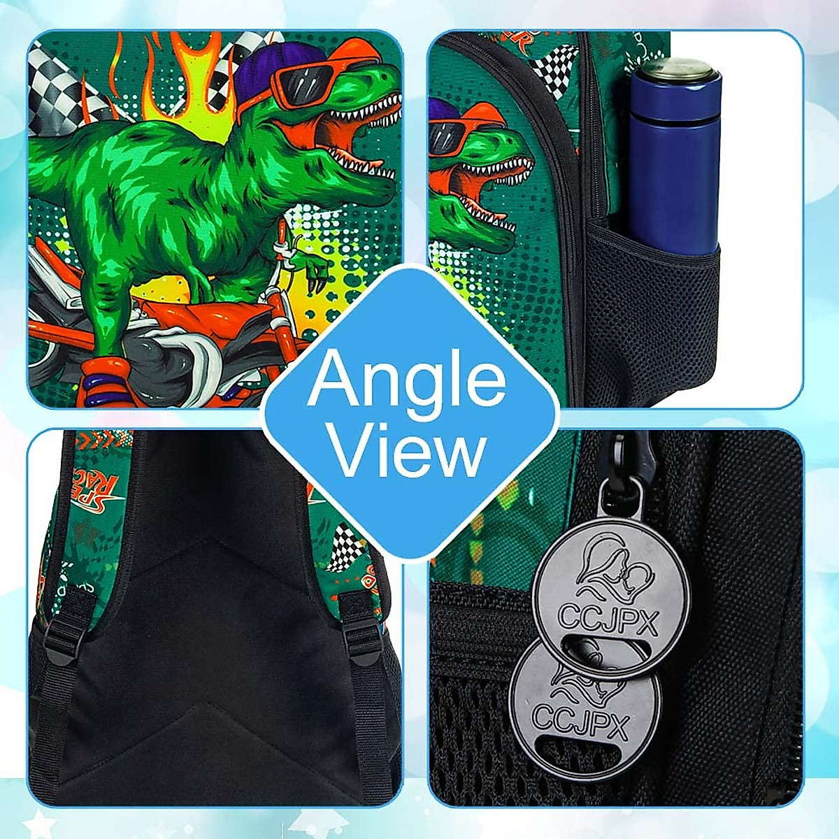 UFNDC 3PCS Dinosaur Backpack for Boys, Kids Preschool Bookbag with Lunch Box, 16”School Bag for Elementary Toddler