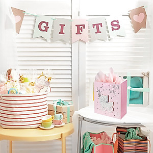12.6" Large Baby Shower Birthday Gift Bags for Girl with Tissue Papers 2-Pack (Pink)