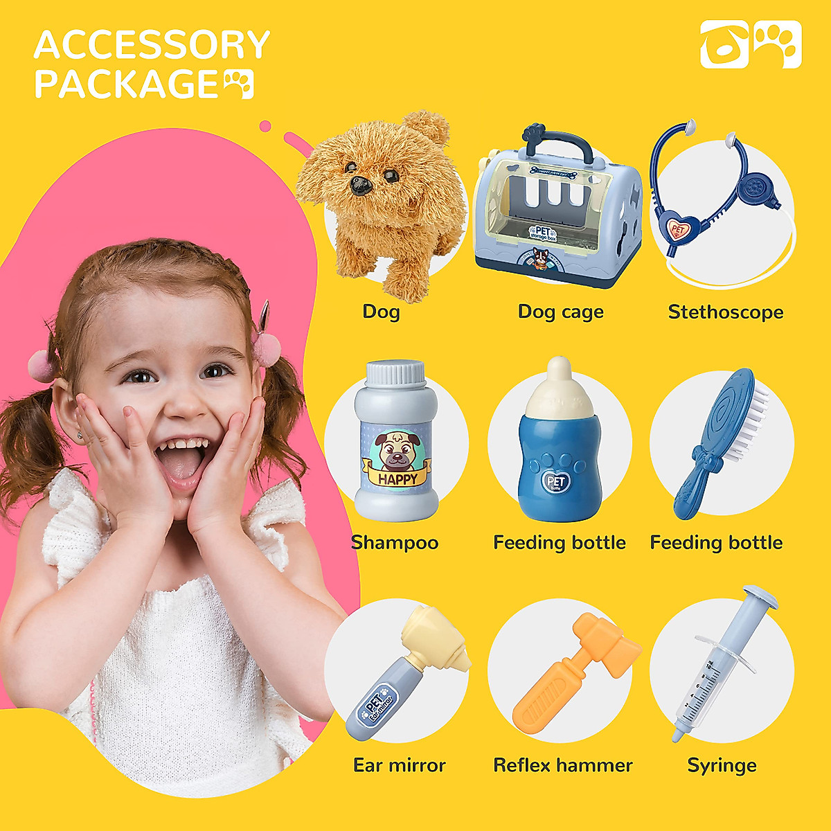 BELLOCHIDDO Veterinarian kit for Kids, Vet Play Sets for Kids with Interactive Electric Dog and Cage, Doctor Pretend Play Puppy Dog Toys for Boys Girls Toddlers Ages 2 3 4 5 6 7 Year Old