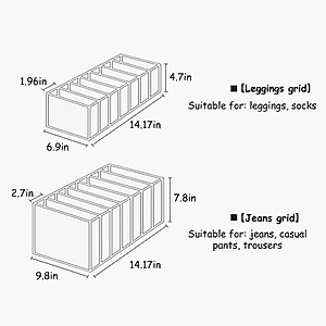 DOUBLE 2 C 3 Pcs Washable Wardrobe Clothes Organizers, 7 Grids Foldable Visible Closet Organizer, Mesh Drawer Separation Storage Box for Jeans, Legging, T-shirt, Baby Kids Clothes