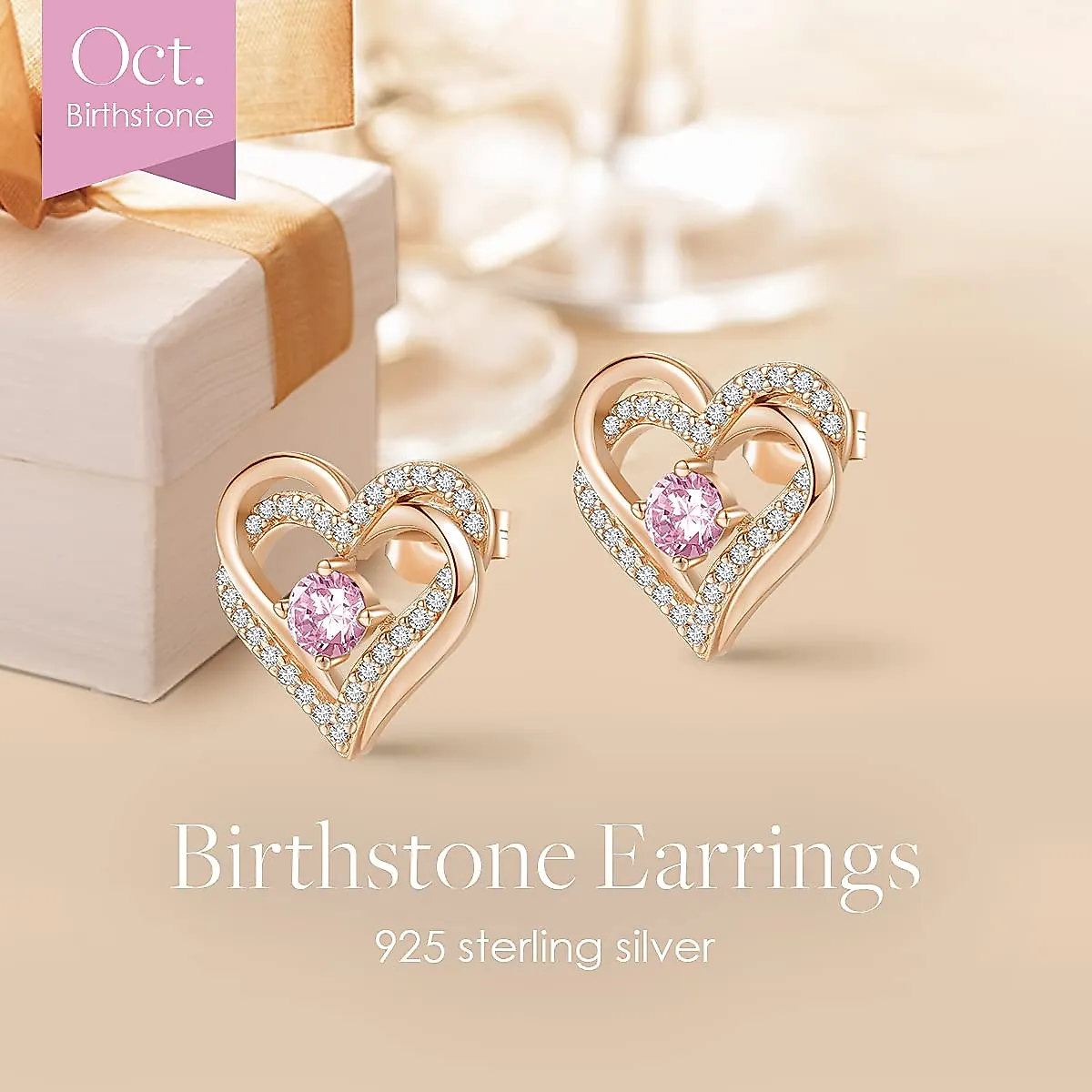 CDE Forever Love Heart Stud Earrings for Women, 925 Sterling Silver Birthstone Heart Stud Earrings Mother's Day Gift Anniversary Birthday Jewelry Gifts for Women Wife Her