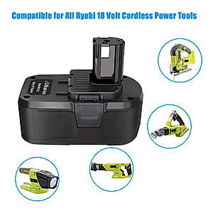 2 Pack 6.0Ah 18V Battery Replace for Ryobi 18V Lithium Battery, Compatible for Ryobi One 18V P108 P102 P104 P197 P190 P103 P105 P107 P109 18 Volt Power Tools