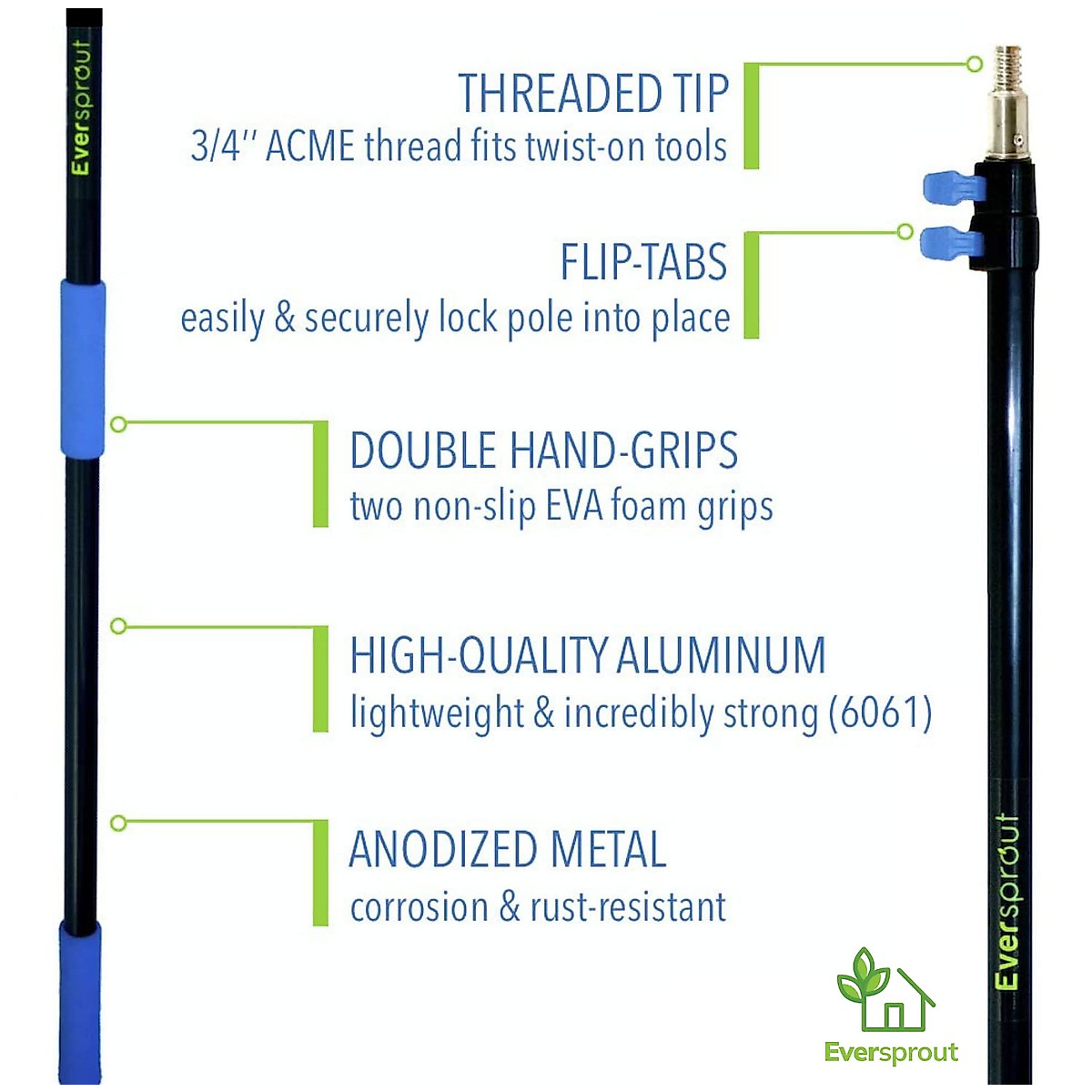 EVERSPROUT 5-to-12 Foot Telescoping Boat Hook | Floats, Scratch-Resistant, Sturdy Design | Durable & Lightweight, 3-Stage Anodized Aluminum Pole | Threaded End for Boat Accessories (12 Feet)