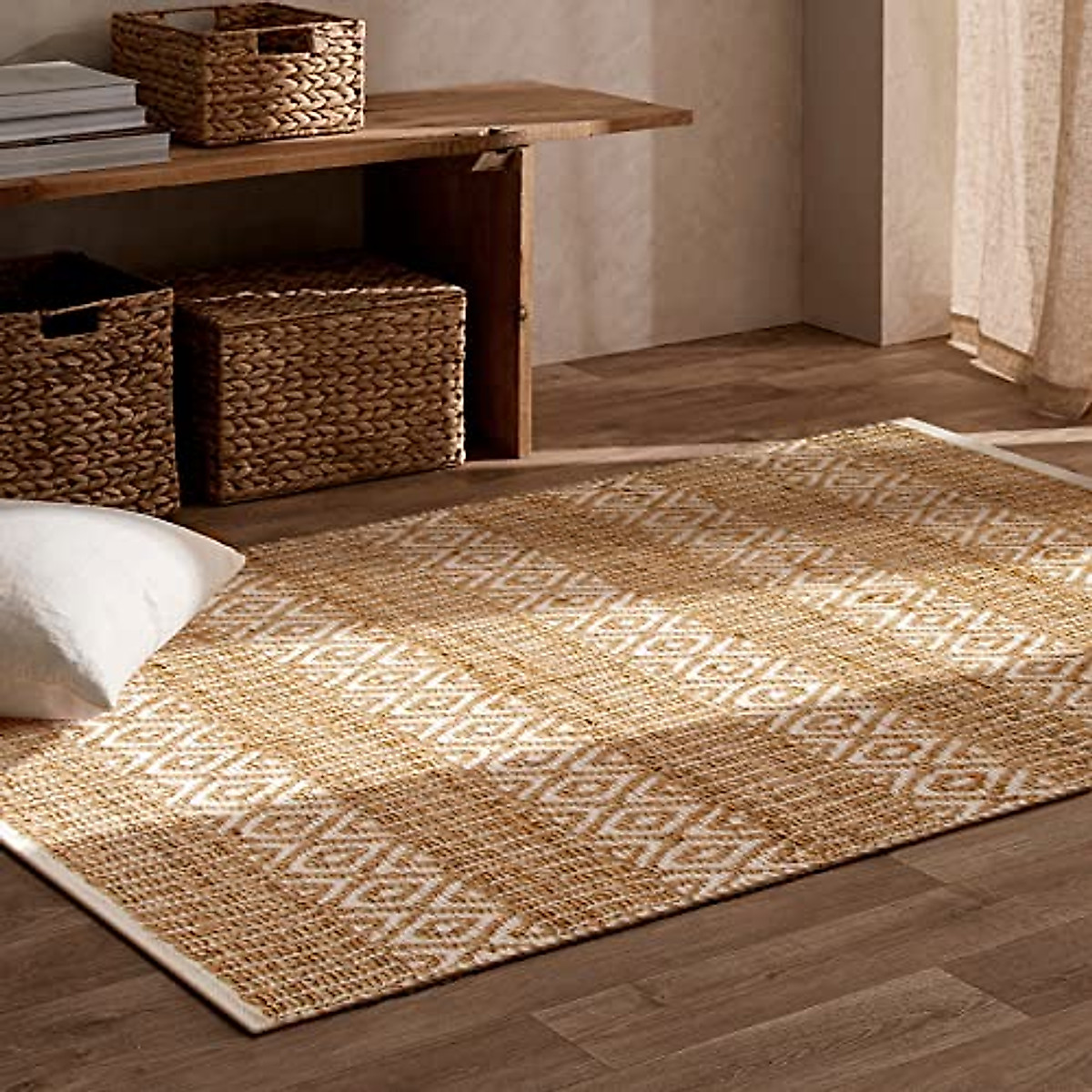 Chindi Rug,Rug 3x5',Rag Rugs,Braided Rug,3x5 Rug,Chindi Rugs,Chindi Handloom Rug 3x5',Farmhouse Area Rugs, Natural Braided Doormat for Kitchen Entryway Pets Playing Chindi Chindi Rugs - Natural/White