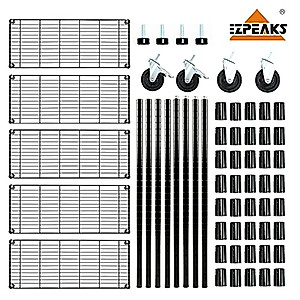EZPEAKS 5-Tier NSF Certified Storage Shelves, Heavy Duty Steel Wire Shelving Unit with Wheels and Adjustable Feet, Used as Pantry Shelf, Garage or Bakers Rack Kitchen Shelving(18" DX48 WX72 H)