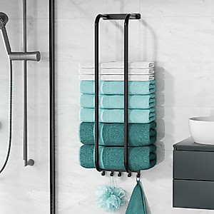 Towel Rack Bathroom Wall Holder: Black Shower Organizer Wall Mounted for Rolled Towel Storage 27.9 in