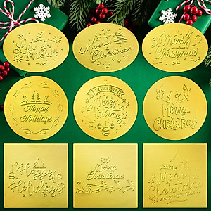 900 Pcs Christmas Foil Seals 1.5 Inch Gold Embossed Envelope Stickers Self Adhesive Holiday Seal Stickers Santa Snowflake Foil Stickers Gnome Pine Cone Presents Decoration