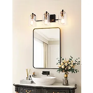 SOLFART Bathroom Light Fixtures 3-Light Vintage Bathroom Vanity Light Over Mirror Wall Sconces in Black Brass Vanity Lights for Bathroom(Brass)