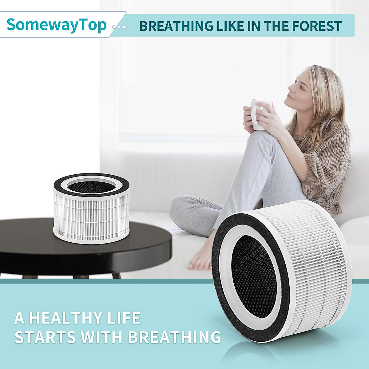 2-Pack Fillo Air Purifier Filter Replacement Compatible with A-floia Air Purifier Halo/Allo Match ASIN: B088FHCS83/B07JG1R2GB/B09M799DT4/B07WR2CT7V, 3-IN-1 Filtration Air Cleaner