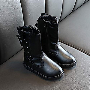 Jchen Kids Girls Winter Boots Waterproof Bowknot Side Zipper Tall Winter Boots for 1-11 Yrs (Toddler/Little Kid/Big Kid) (Age:3-3.5 Years, Black)