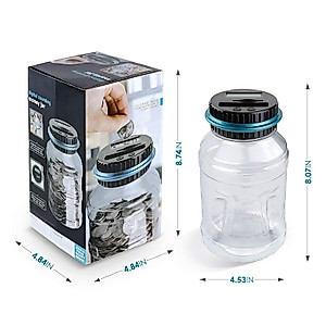 Large Piggy Bank for Boys Adults, Vcertcpl Digital Coin Counting Bank with LCD Counter, 1.8L Capacity Coin Bank Money Jar for Adults, Designed for All US Coins (Blue)