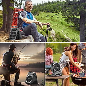 KITWLEMEN Solar Camping Fan with Light, 4 Speeds Rechargeable Battery Powered Fan with Timer, 90° Folding Portable Desk Fan for Hurricane Outages Outdoor Camping Fishing