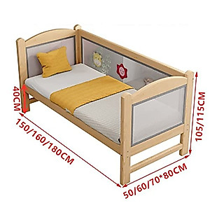 Solid Wood Widen Bed, Heighten Mesh Fabric Guardrail Children's Stitching Bed, Wooden Bed Frame, Bedroom Furniture, with 5cm Mattress (Size : 180x60x40cm)