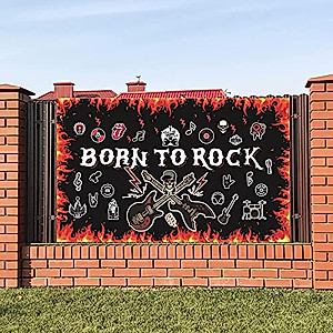 Crenics Born to Rock Backdrop Banner, Extra Large 1950's Rock and Roll Party Decorations, Rock Star Music Theme Birthday Party Supplies, 5.9 x 3.6 ft