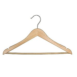 NAHANCO 20019WB Wooden Suit Hanger, 19", Low Gloss Natural with Brushed Chrome Hardware (Pack of 100)