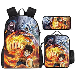 Dtuxgbi Anime Backpack 3 Piece Set with Lunch Bag Pencil Bag Casual Laptop Bags Lightweight Bookbag for Boys and Girls